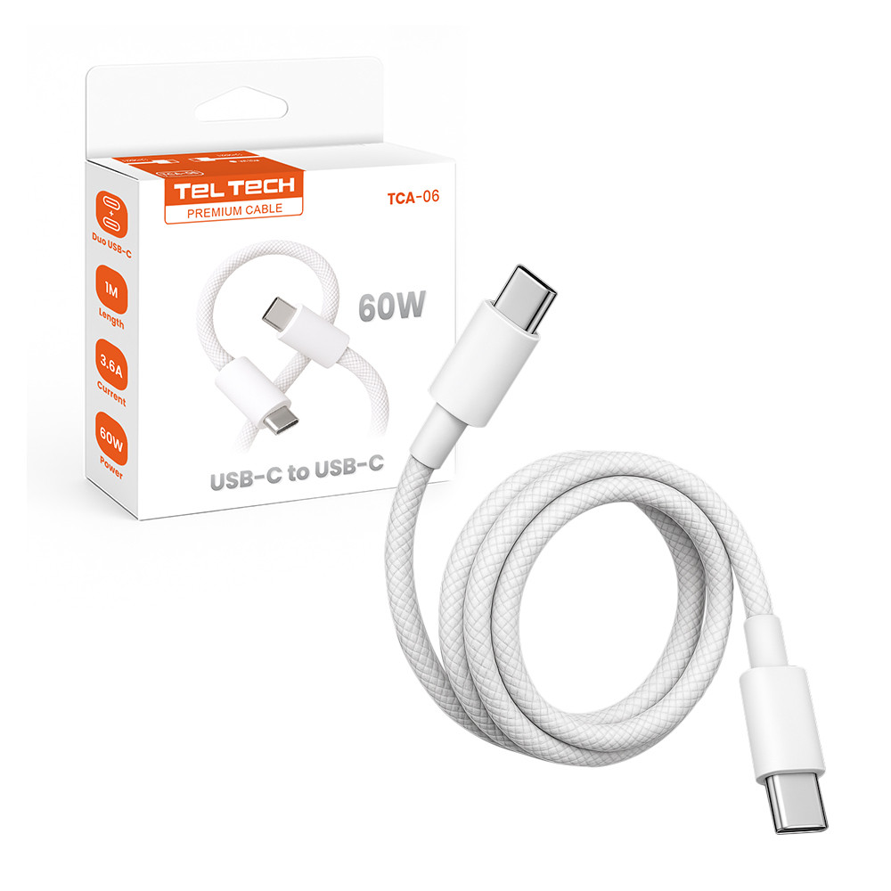 Kabel Teltech Typ-C - Typ-C 60W 1m biały oplot | T205-001-0184192