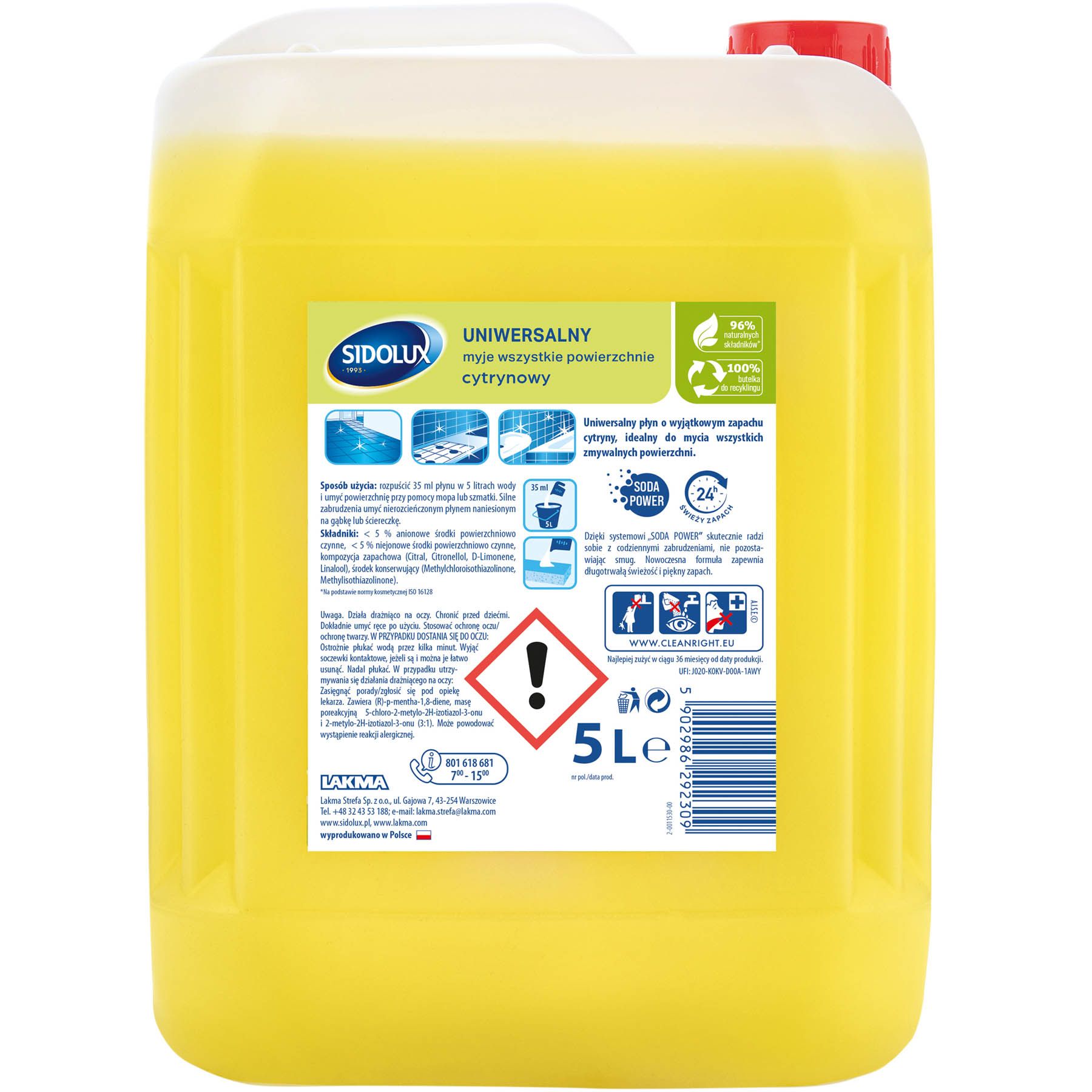 SIDOLUX Uniwersalny płyn do mycia - cytryna 5000 ml | T204-003-0179989